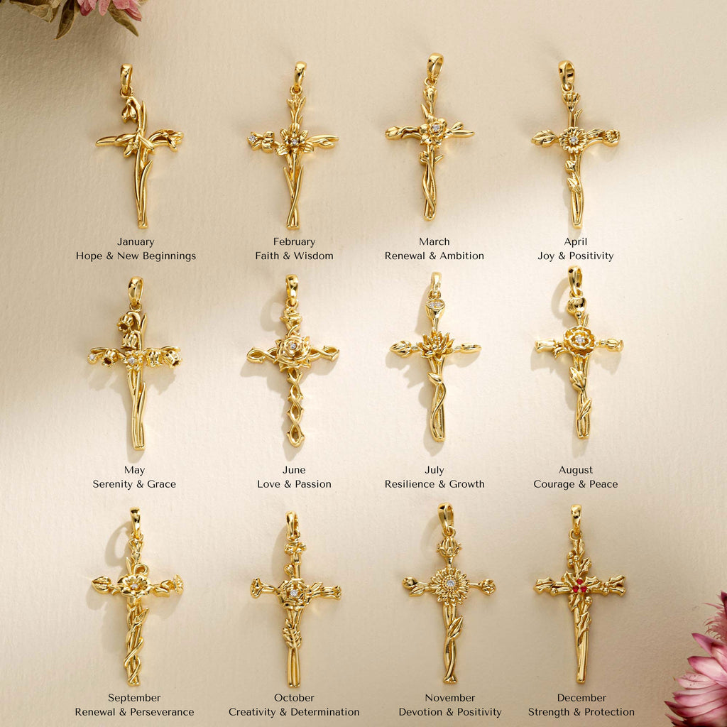 Floral Cross June Rose Birth Flower Necklace – vanimy