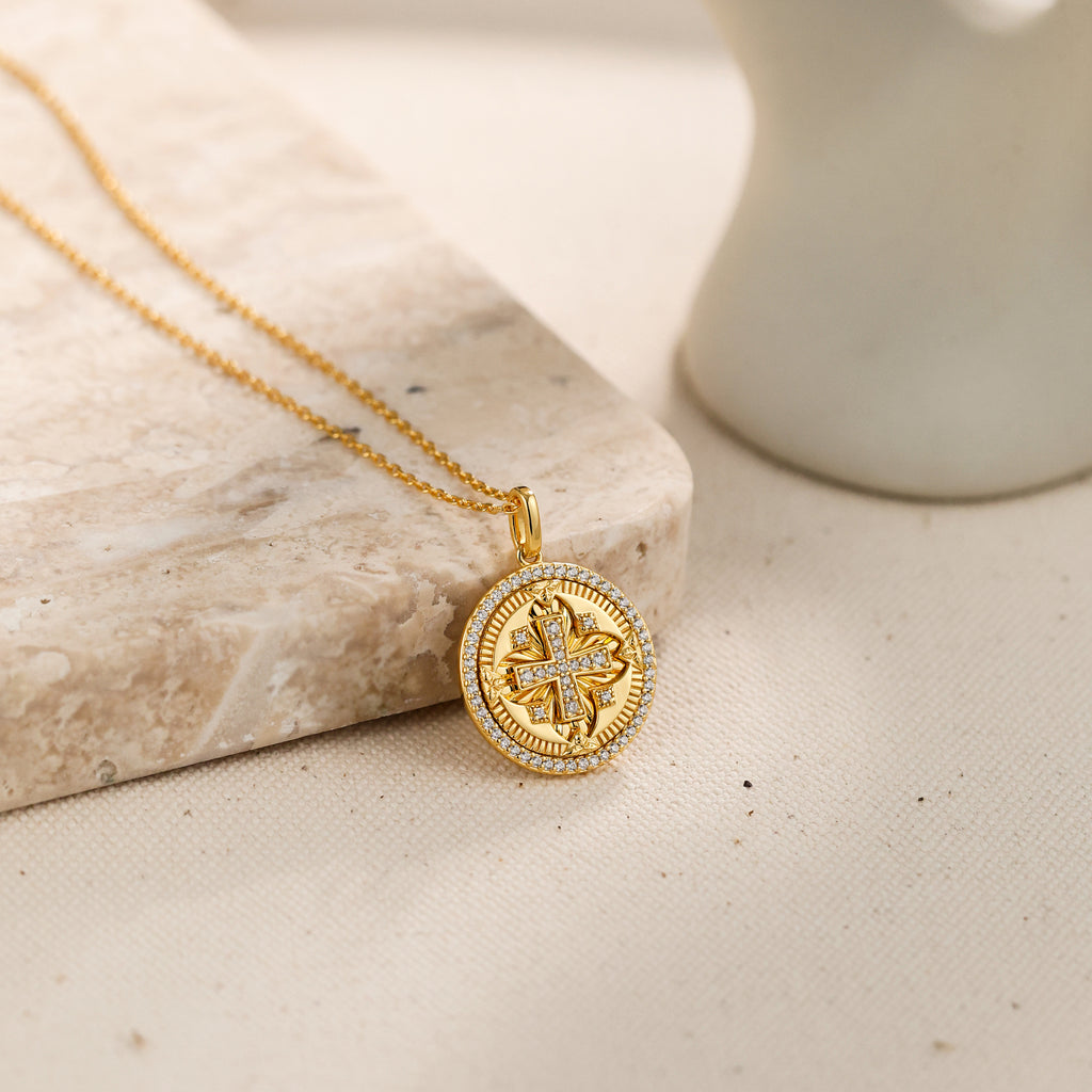 Divine Radiance Cross Protection Prayer Medallion Pendant Necklace – vanimy
