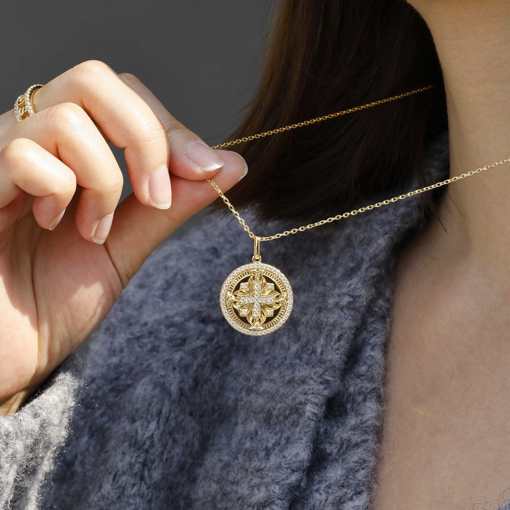 Divine Radiance Cross Protection Prayer Medallion Pendant Necklace – vanimy