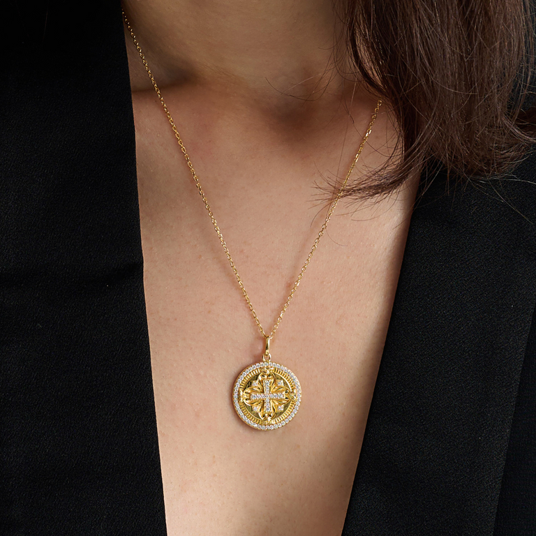 Divine Radiance Cross Protection Prayer Medallion Pendant Necklace – vanimy