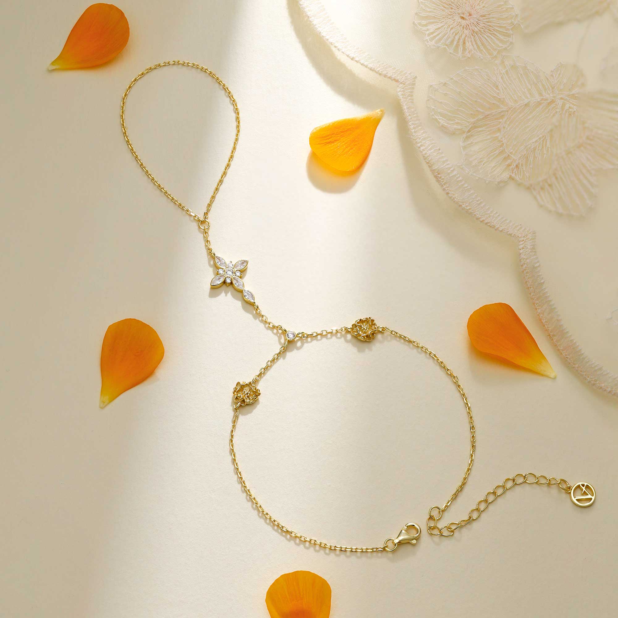Byzantine Cross Marigold October Birth Flower Hand Chain – vanimy