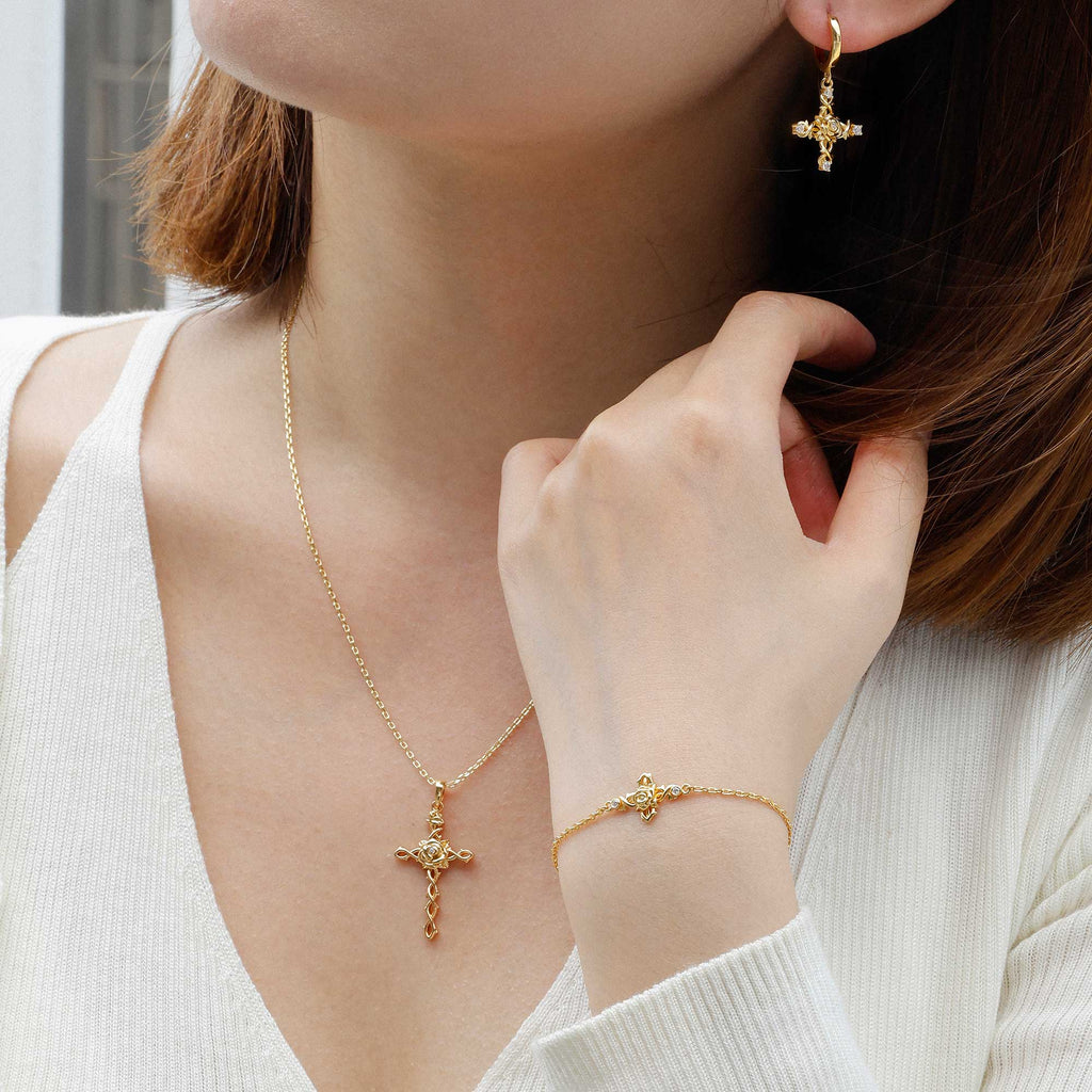 Floral Cross June Rose Birth Flower Necklace – vanimy