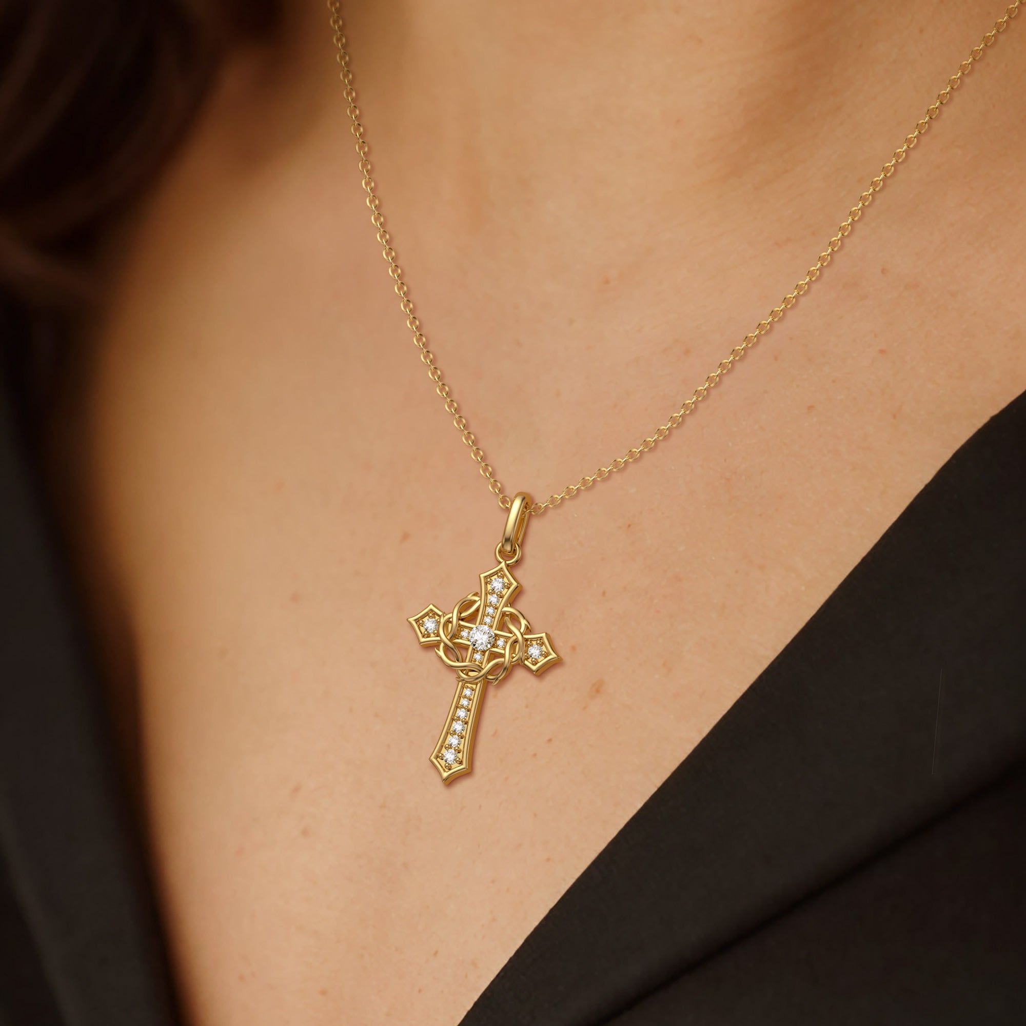 Cross and Crown of Thorns Faith Pendant Necklace – vanimy