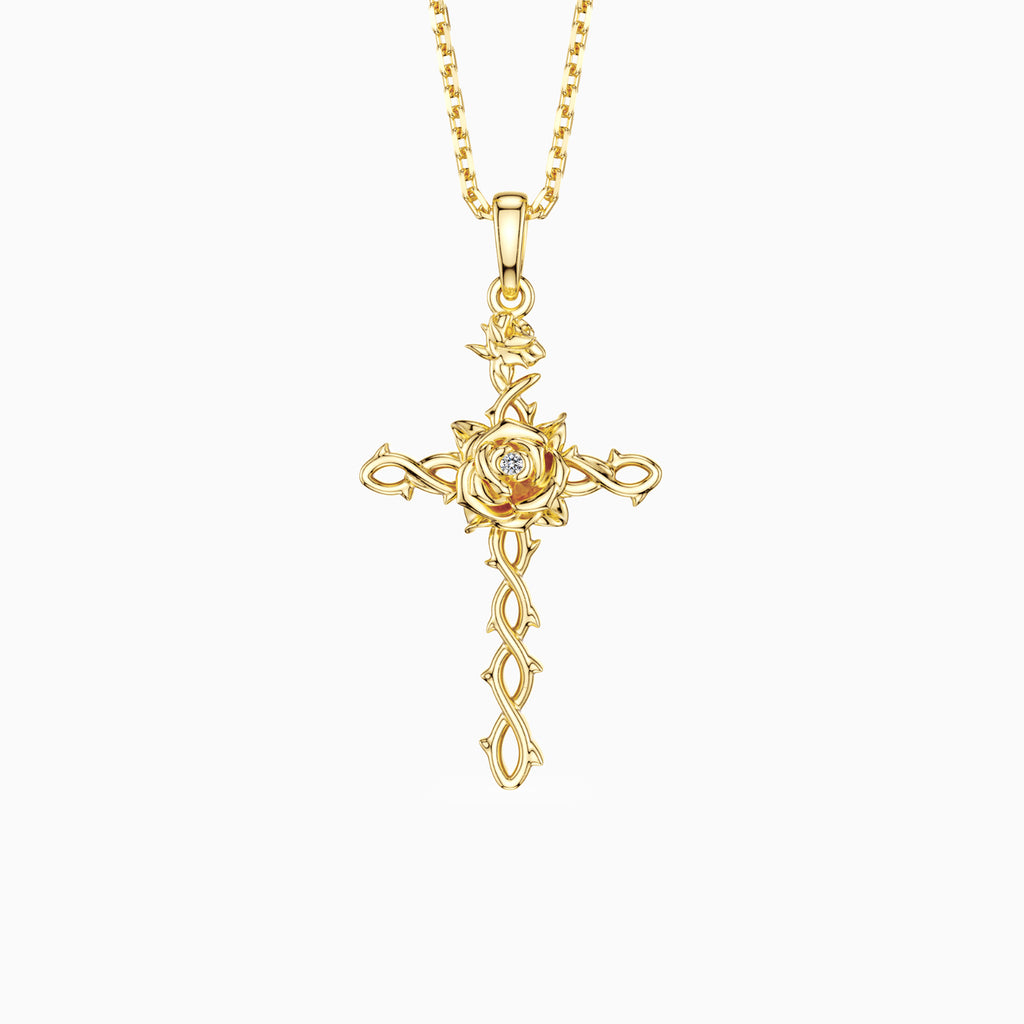 Floral Cross June Rose Birth Flower Necklace – vanimy