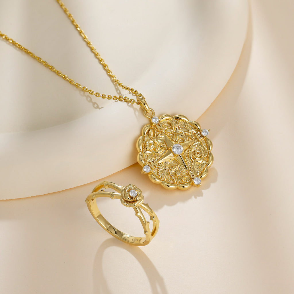 Floral Blessing Compass Medallion Necklace – vanimy