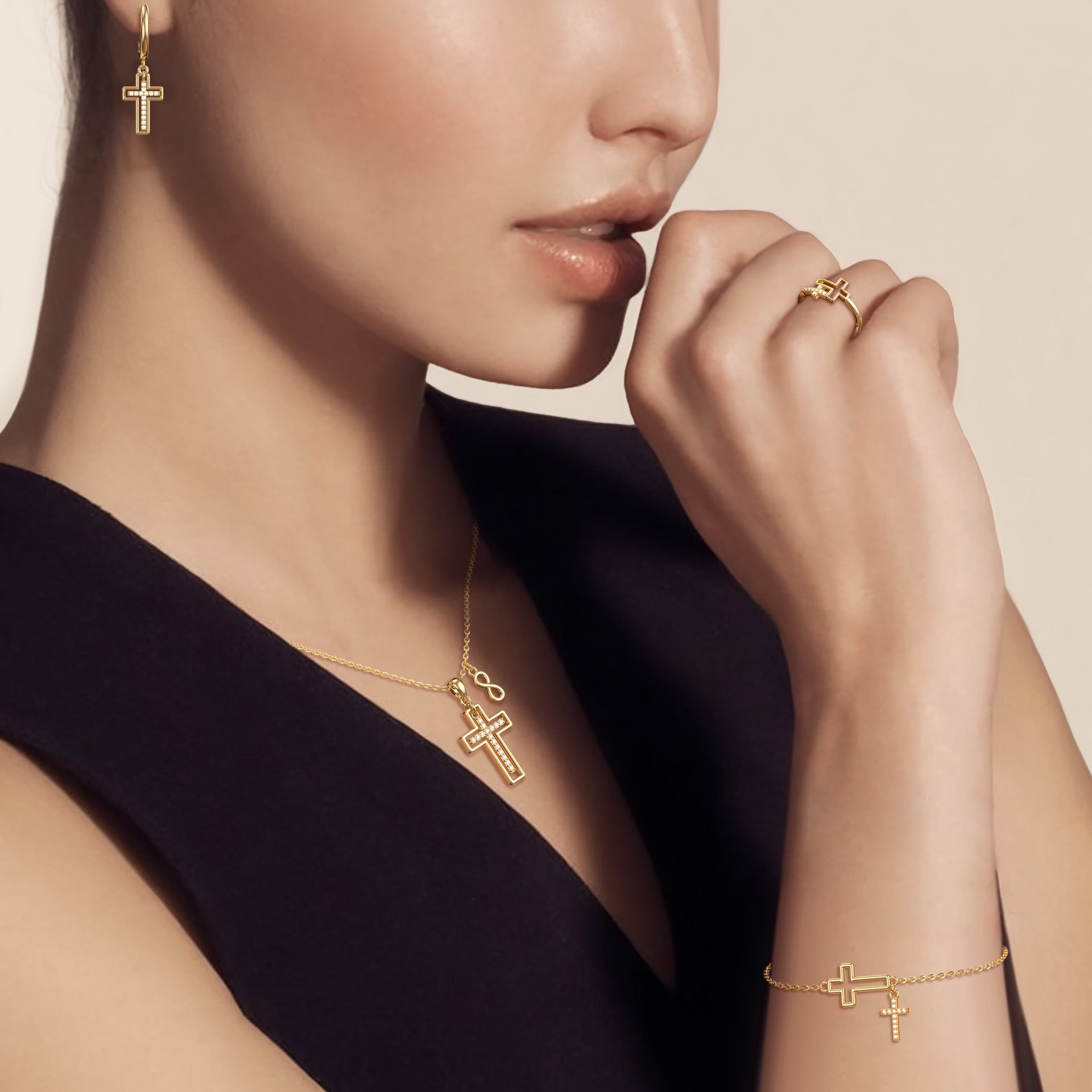 Double Hollow Cross And Infinity Ring – vanimy