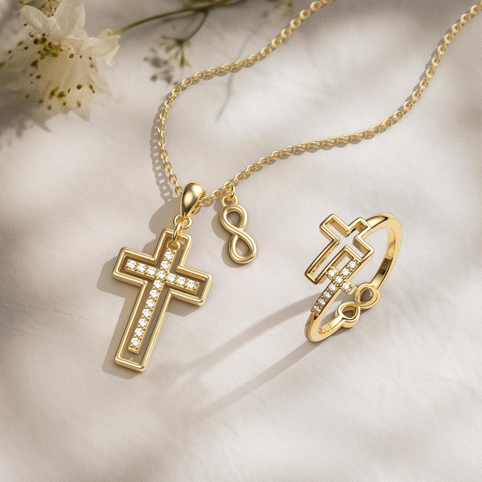 Double Hollow Cross And Infinity Ring – vanimy
