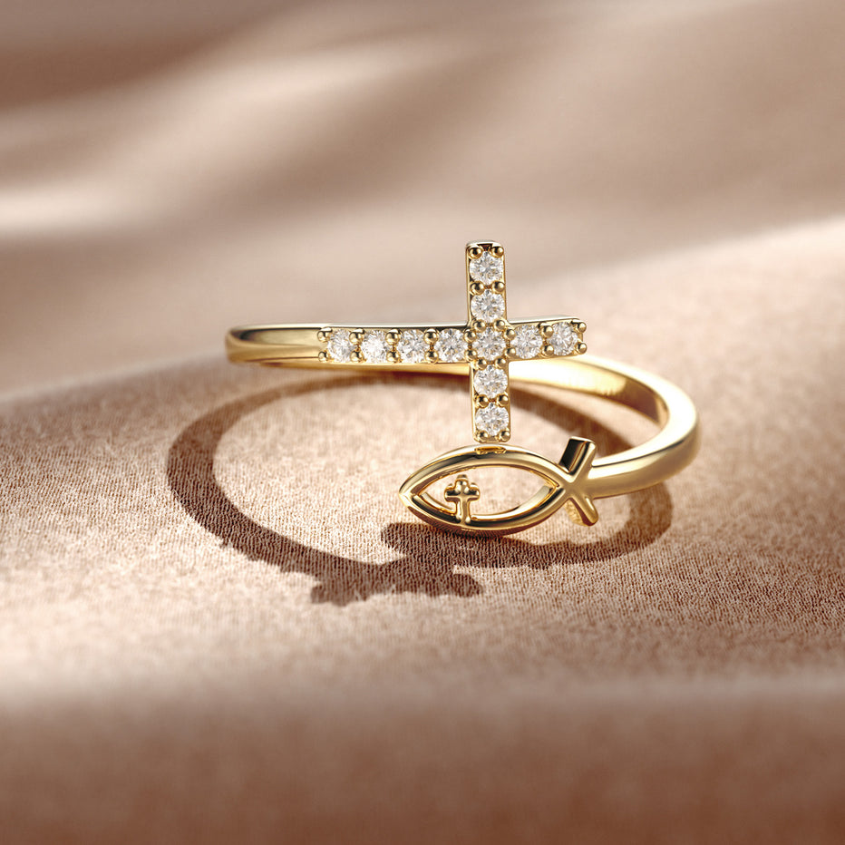 God Jesus Fish And Cross Ring – vanimy